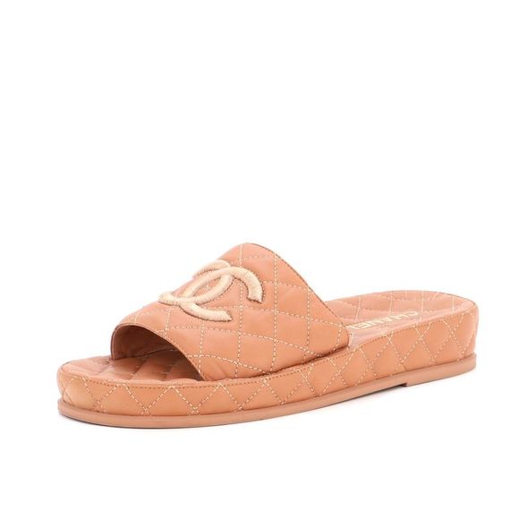 CHANEL | Shoes | Chanel Womens Cc Platform Slide Sandals Quilted ...